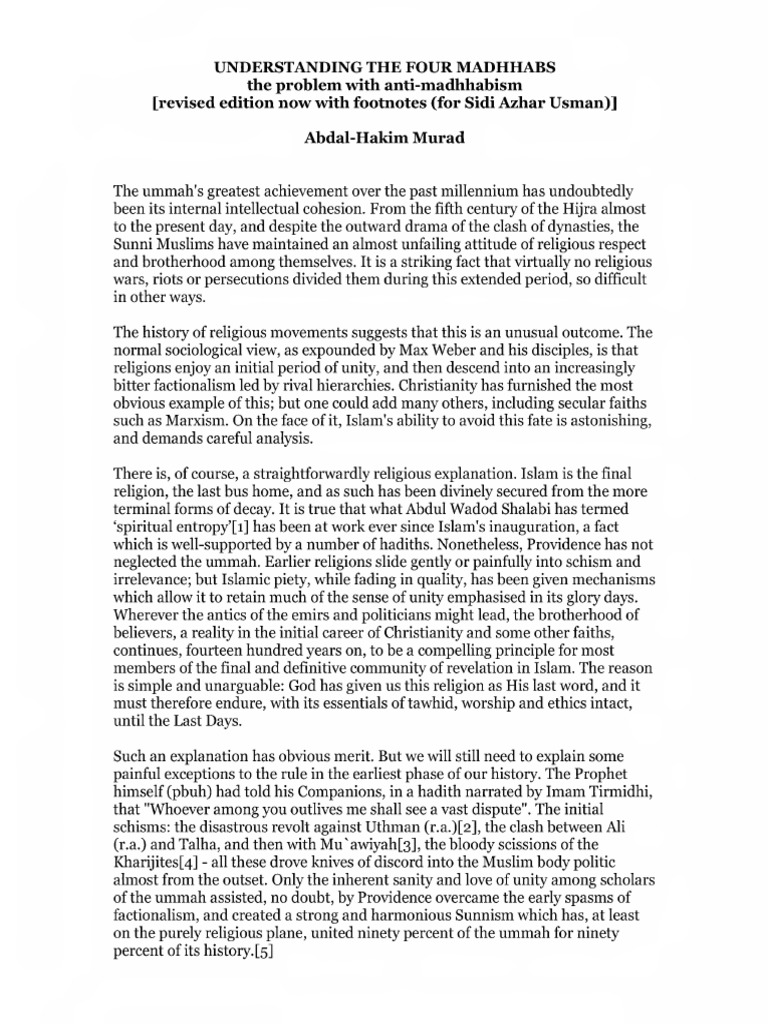 AbdalHakim Murad Understanding The Four Madhabs Text | PDF | Hadith ...