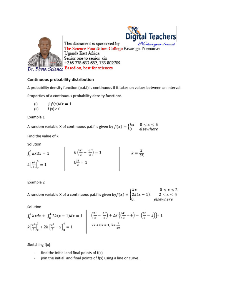 A Level Math Paper 2 Continuous Probability Distribution | PDF