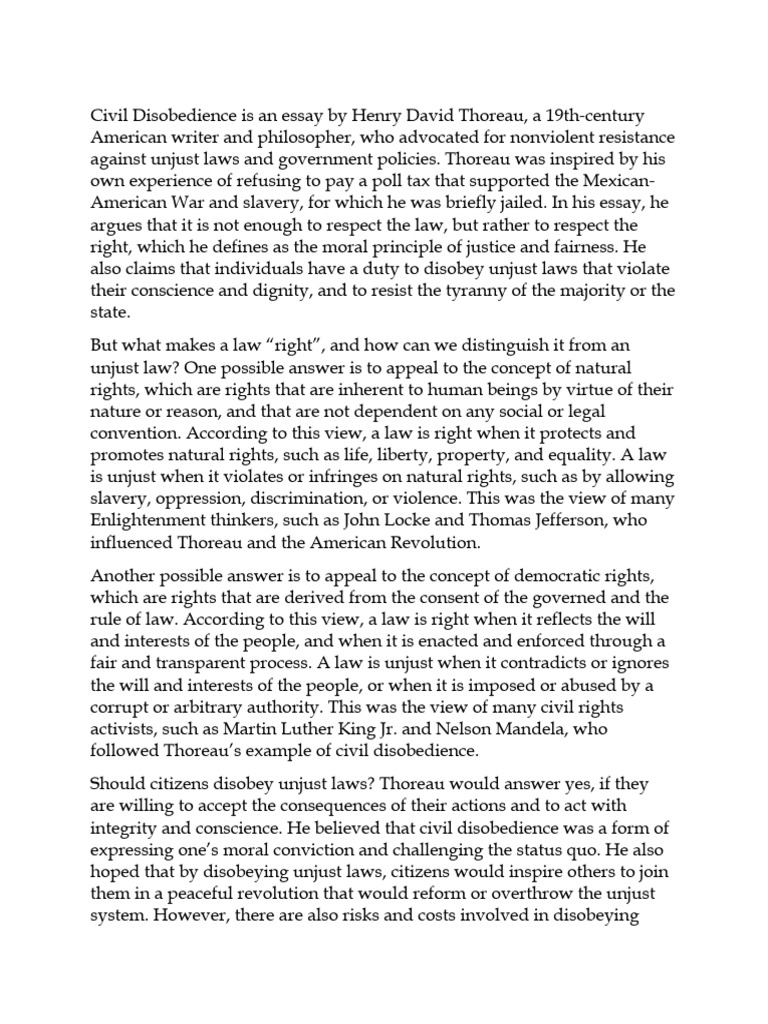 Thoreau's Civil Disobedience Essay | PDF | Politics