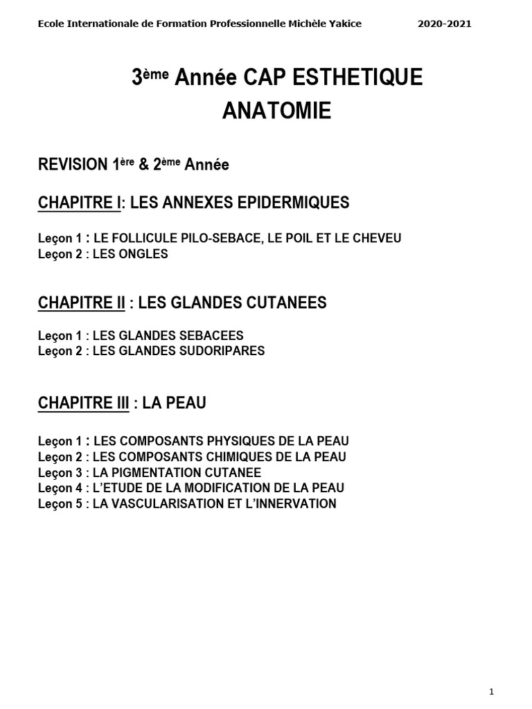 3ème Annee Cap Esthetique | PDF