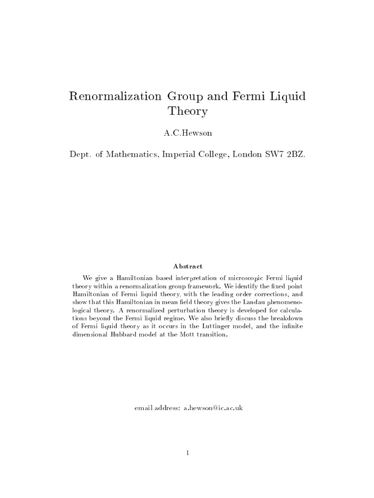 Renormalization Group And Fermi Liquid Theory Pdf Superconductivity