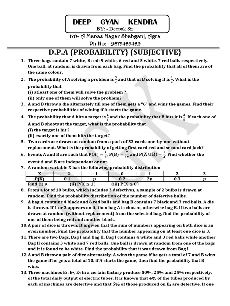 Probability Subjective 12th Class | PDF | Probability | Probability And ... Probability Subjective 12th Class | PDF | Probability | Probability And ...