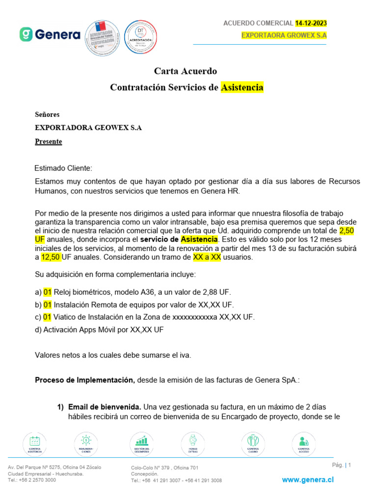 Carta Acuerdo Clientes Empresa Al 29.12.23v5 | PDF | Negocios