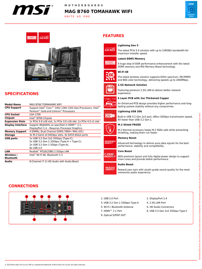 Mag B760 Tomahawk Wifi | PDF