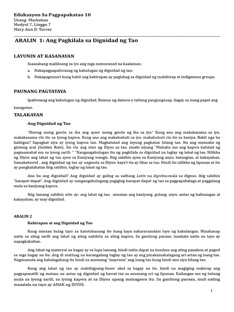 ESP 10 Quarter 1 MODULE 7 | PDF