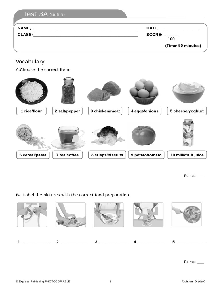 Grade 6 Food Vocabulary Test | PDF | Foods | Cuisine