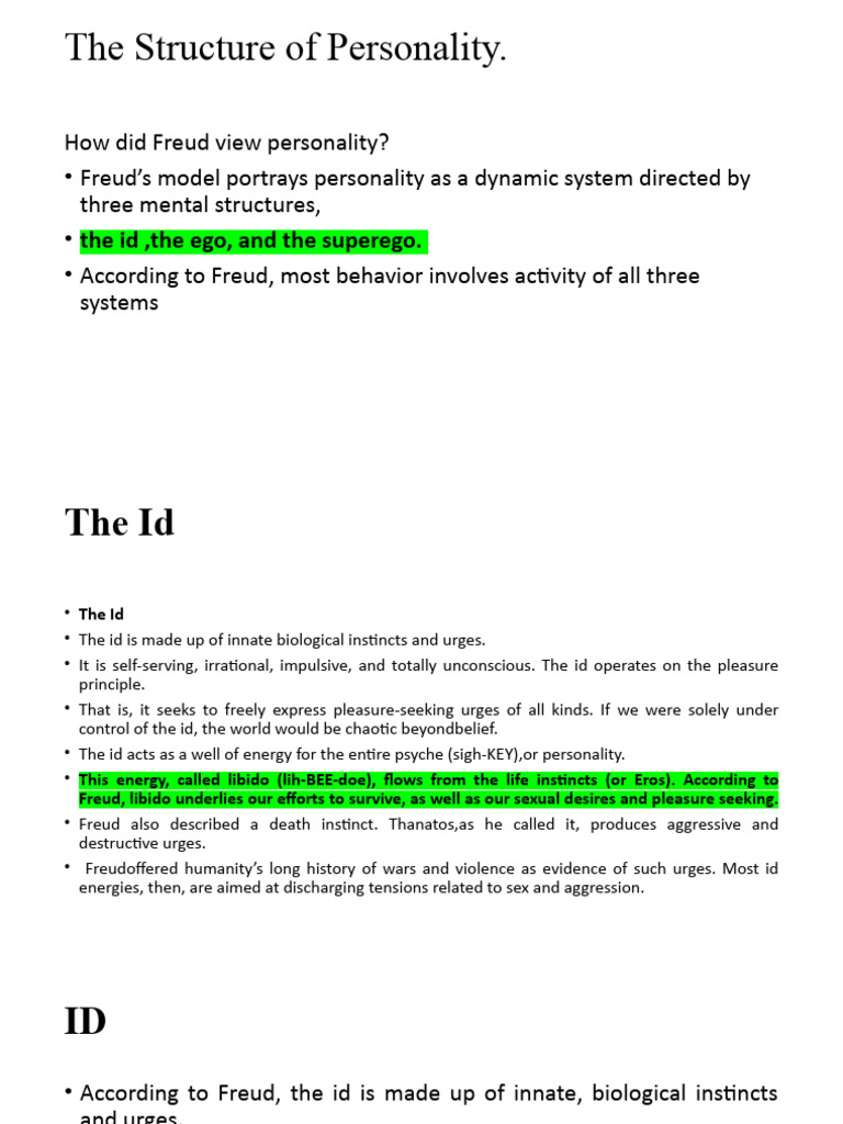 Freud's Structure of Personality Explained | PDF | Id | Psychoanalytic ...