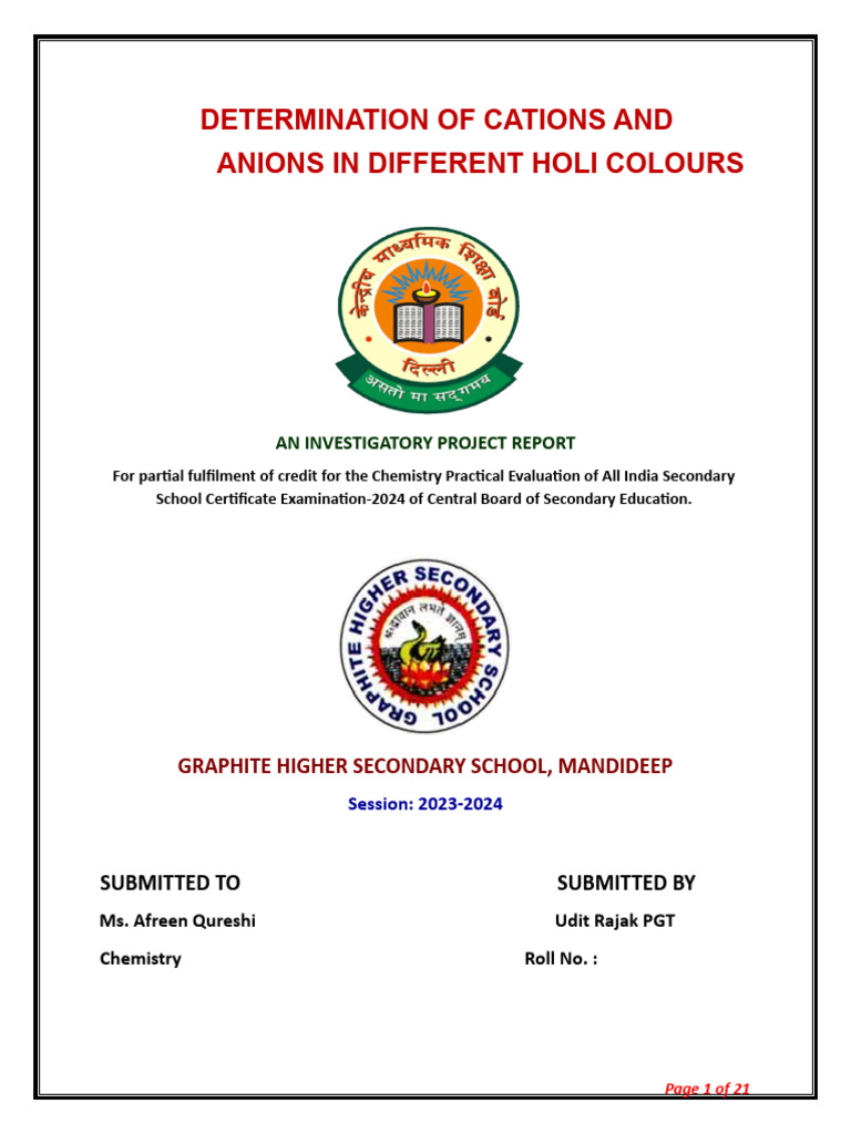 Cations in Holi Colours Analysis | PDF