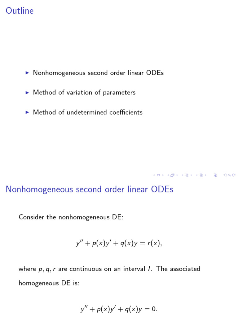 Nonhomogeneous Second Order Linear Odes | PDF