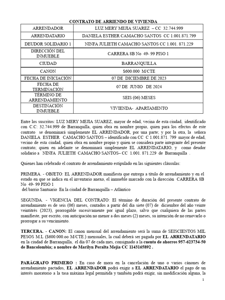 Contrato de Arriendo | PDF