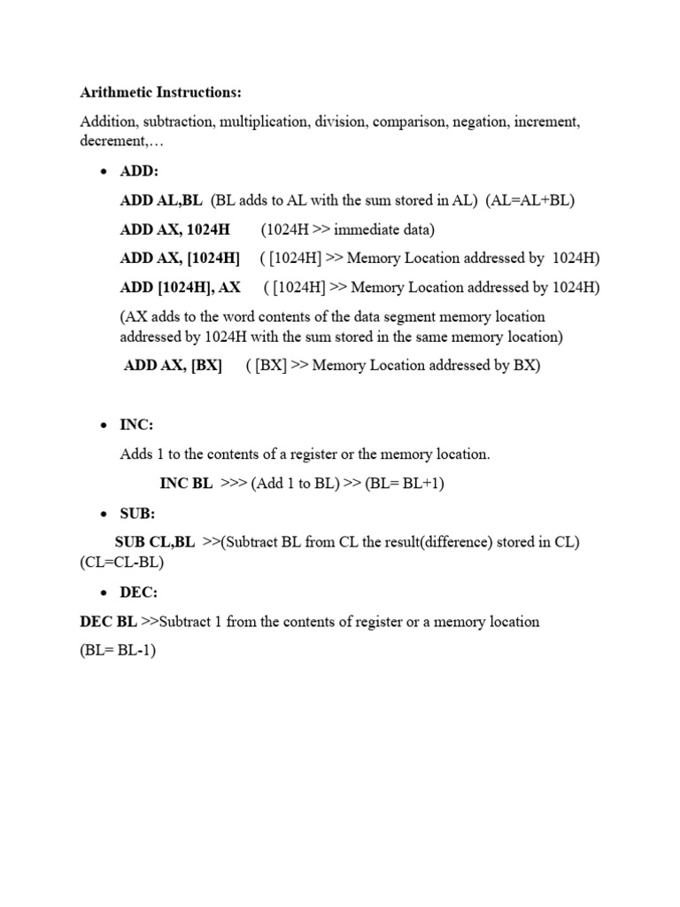 Assembly Arithmetic Operations Guide | PDF