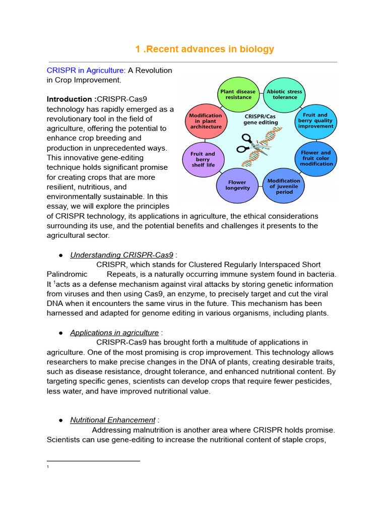 CRISPR-Cas9: Transforming Agriculture | PDF