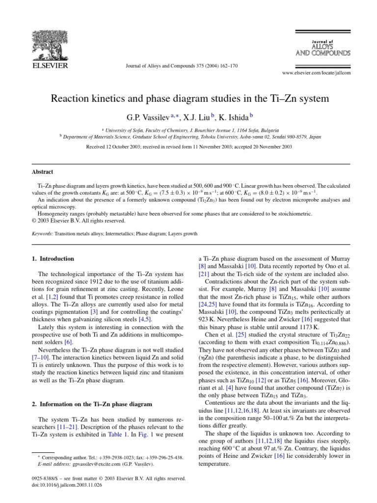 Reaction Kinetics and Phase Diagram Studies in The Ti-Zn System | PDF