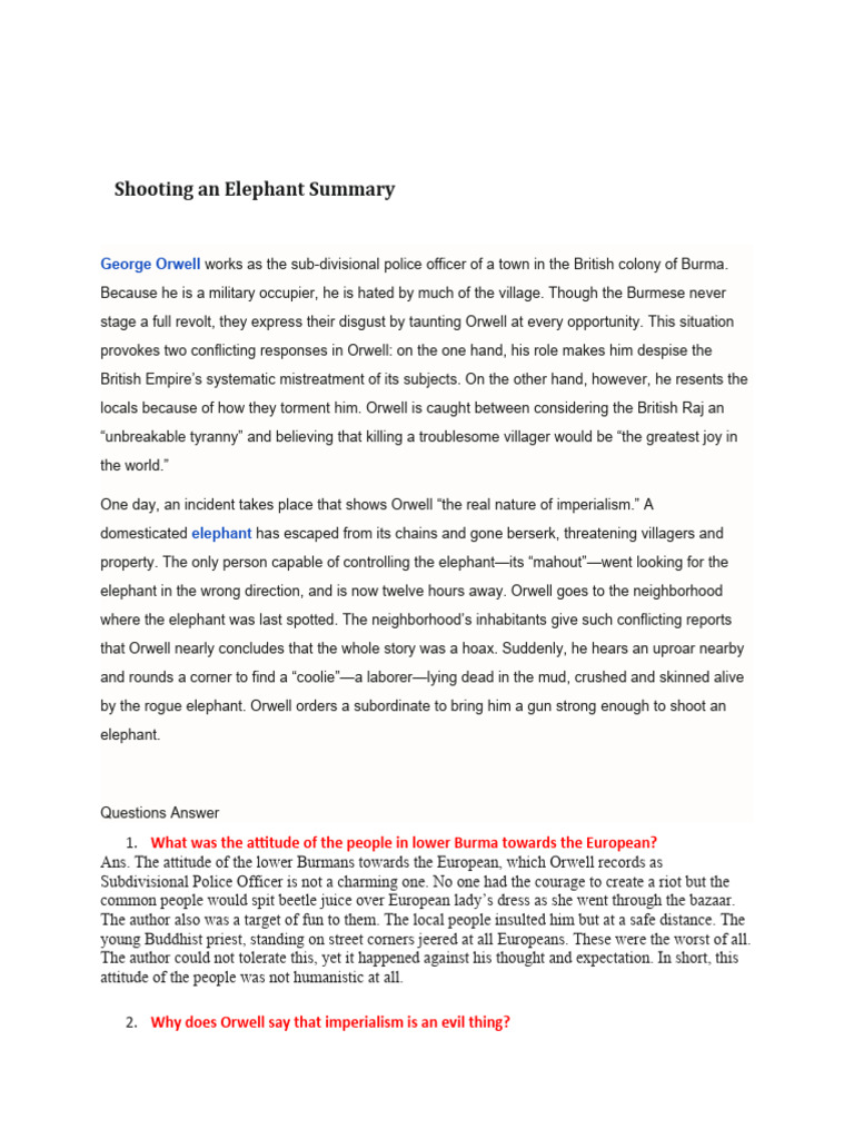 Shooting An Elephant 1 | PDF | Imperialism