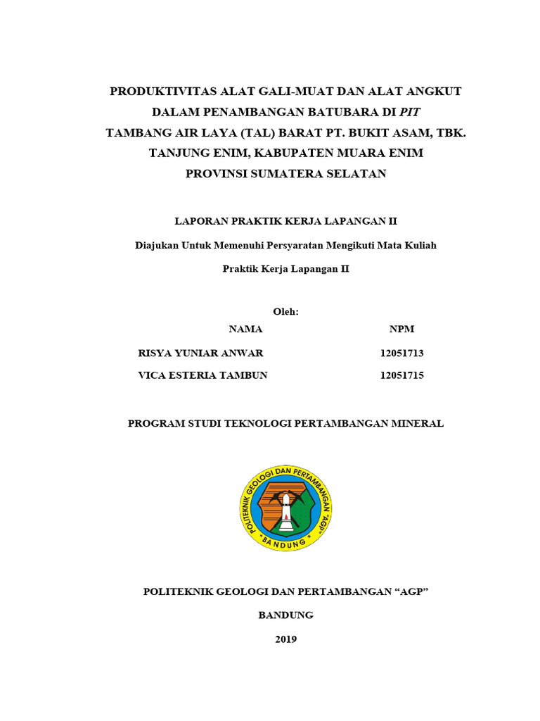 AGP Laporan Kerja Praktek PT. Bukit Asam, Tbk. | PDF