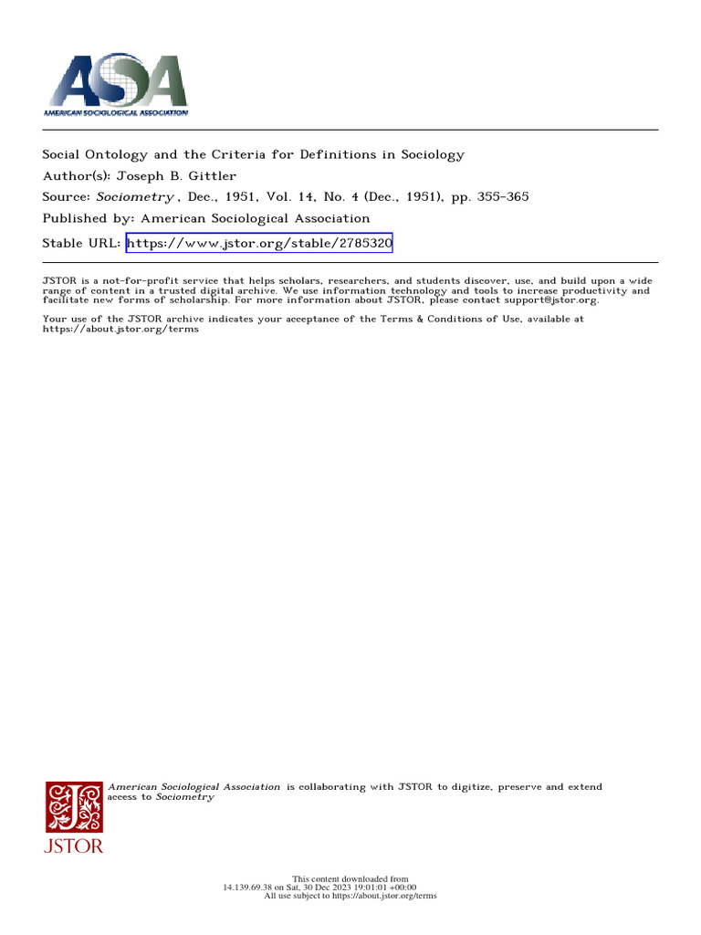Gittler SocialOntologyCriteria 1951 | PDF
