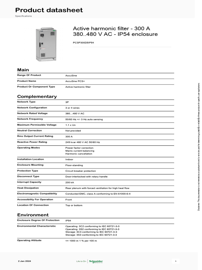 Schneider Electric AccuSine-PCS+ PCSP300D5IP54 | PDF | Alternating ...