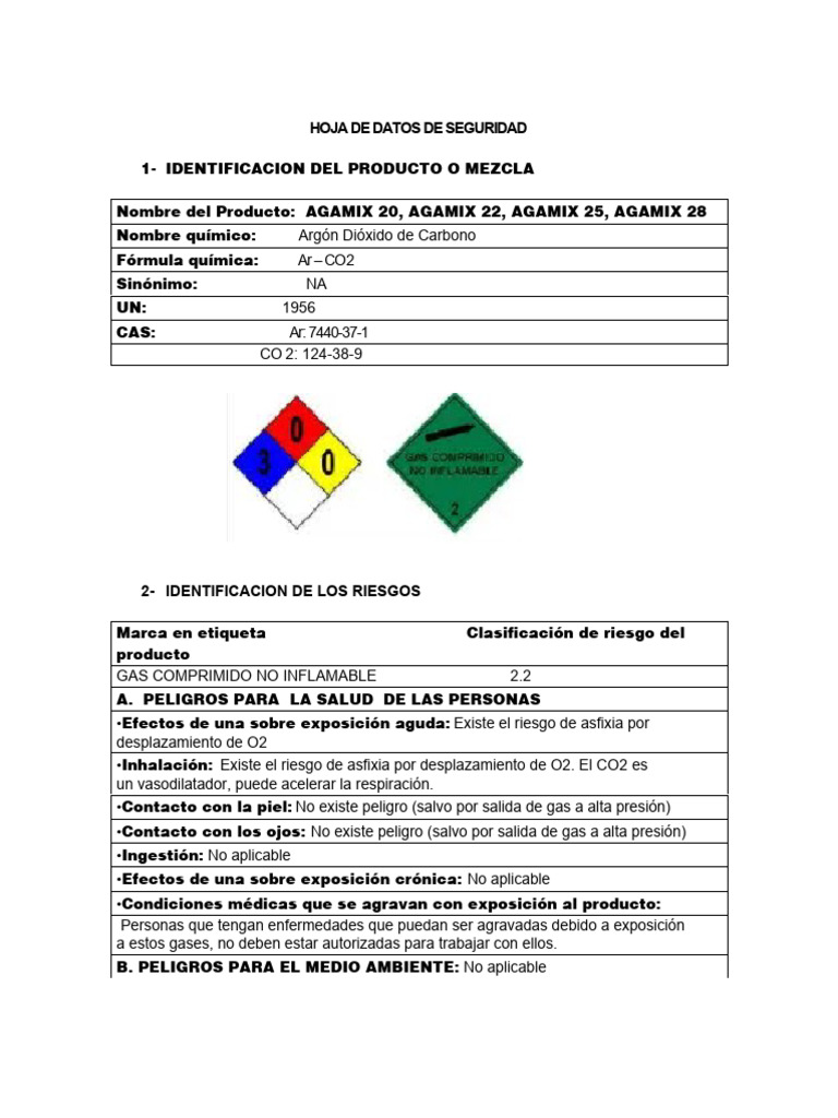Hoja de Seguridad Gas Co2 y Argon | PDF