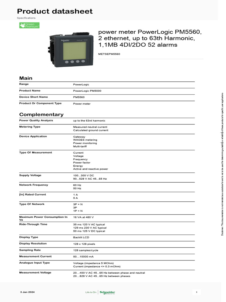 Schneider Electric - PowerLogic-PM5000-series - METSEPM5560 | PDF