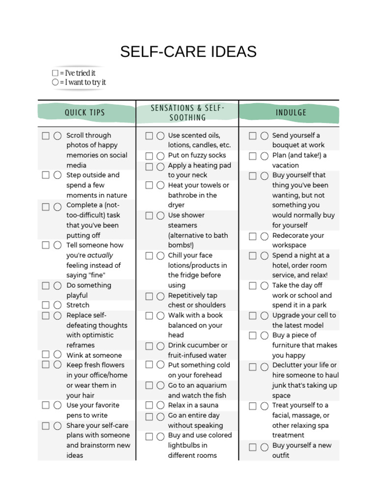 Self Care Ideas | PDF