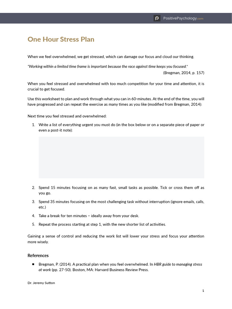 One Hour Stress Plan | PDF