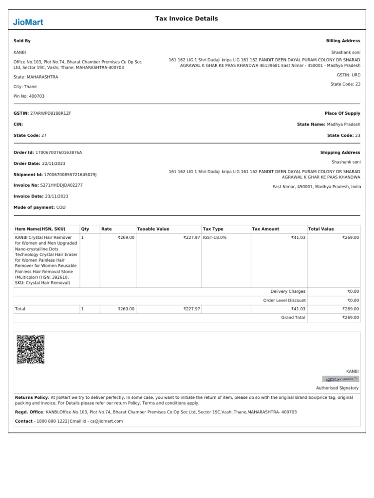 JioMart-Invoice-1700749043810 | PDF | Money | Market (Economics)
