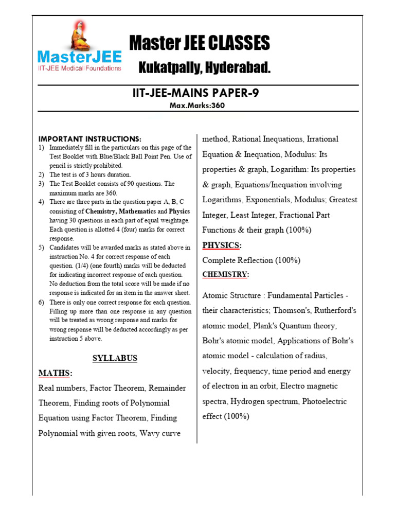 Iit Jee Mains Paper 9 | PDF