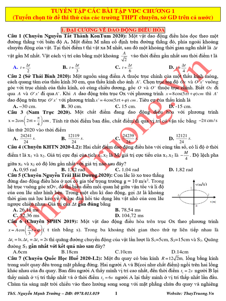 Full Tuyển Tập Các Bài Tập Vdc Chương 1 (Trích Đề Thi Thử 2020 Và 2019) -Giải Chi Tiết | PDF