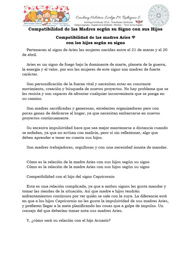 Compatibilidad Madre Aries e Hijos | PDF | Símbolos estrella | Signo ...