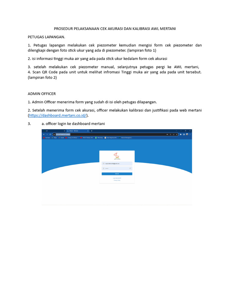 Prosedur Pelaksanaan Cek Akurasi Dan Kalibrasi Awl Mertani | PDF