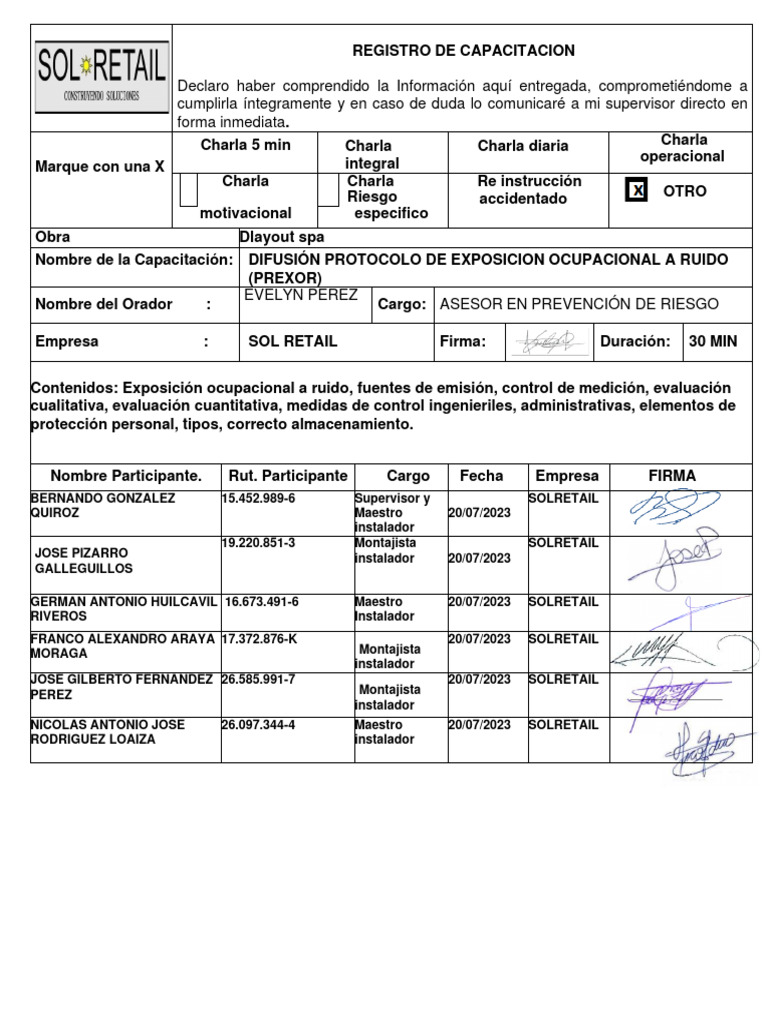 Difusion Protocolo de Exposicion Ocupacional A Ruido (Prexor) | PDF