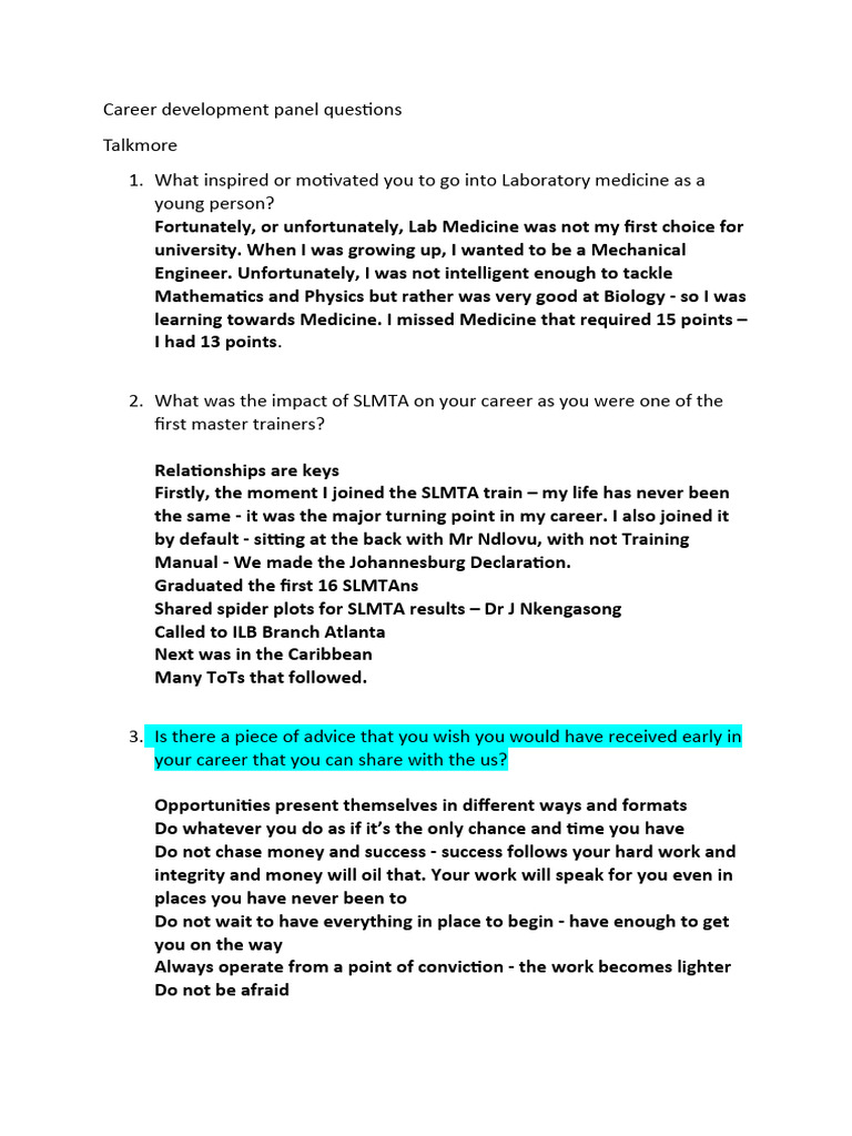 Career Development Panel Questions JS Dec 2023 | PDF