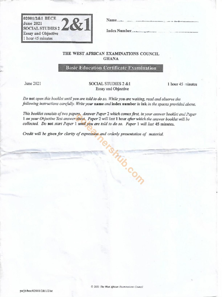 Social Studies BECE 2021 Final | PDF