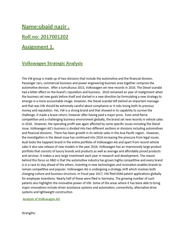 Volkswagen Analysis 1. | PDF | Volkswagen Group | Volkswagen