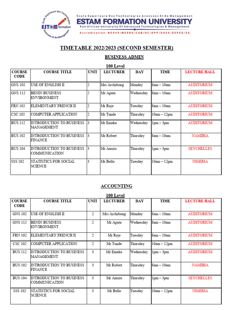 Timetable 2022-2023 With Class Allocation | PDF
