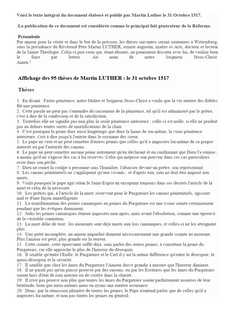 Les 95 thèses de Martin Luther | PDF | Indulgence (catholicisme ...