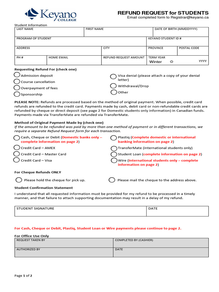 Refund Request For Students 2 | PDF