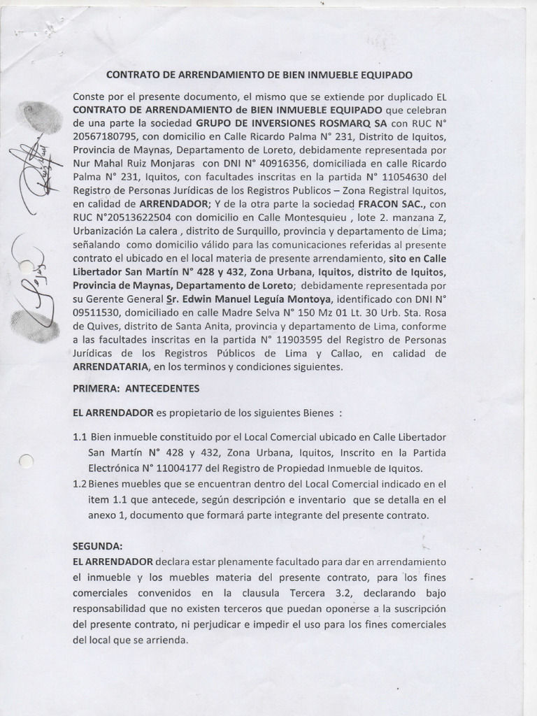 Contrato Sala Fracon Iquitos | PDF