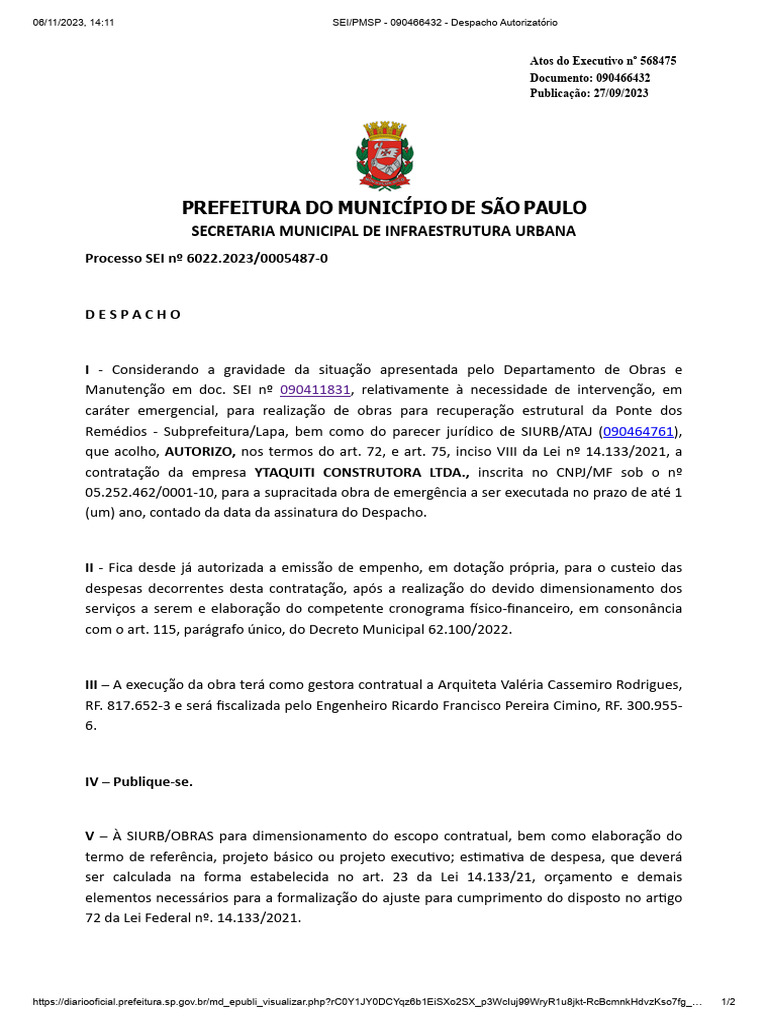 SEI - PMSP - 090466432 - Despacho Autorizatório | PDF