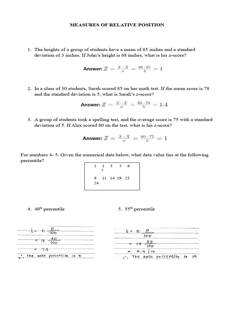 Relative Position Measures and Z-Scores | PDF