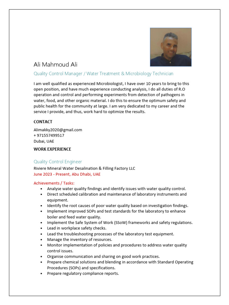 Ali Mahmoud CV1 | PDF | Laboratories | Occupational Safety And Health