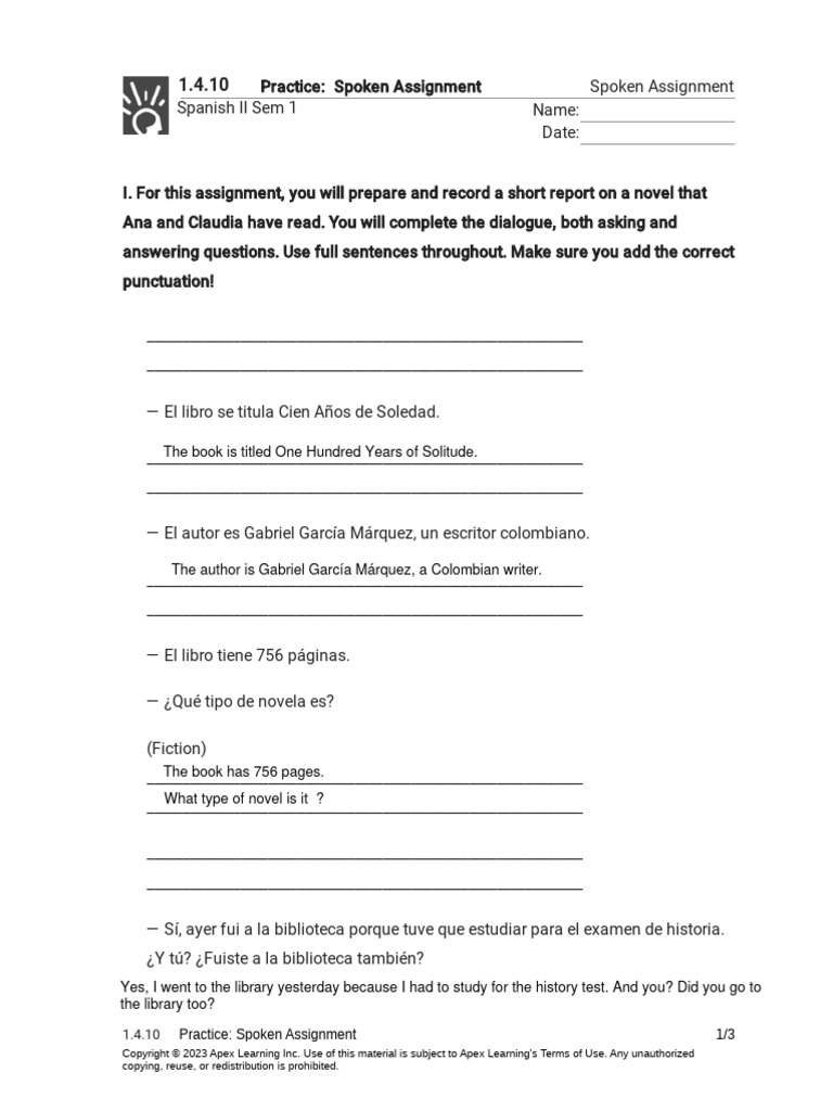 1.4.10 Practice - Spoken Assignment (Spoken Assignment) | PDF
