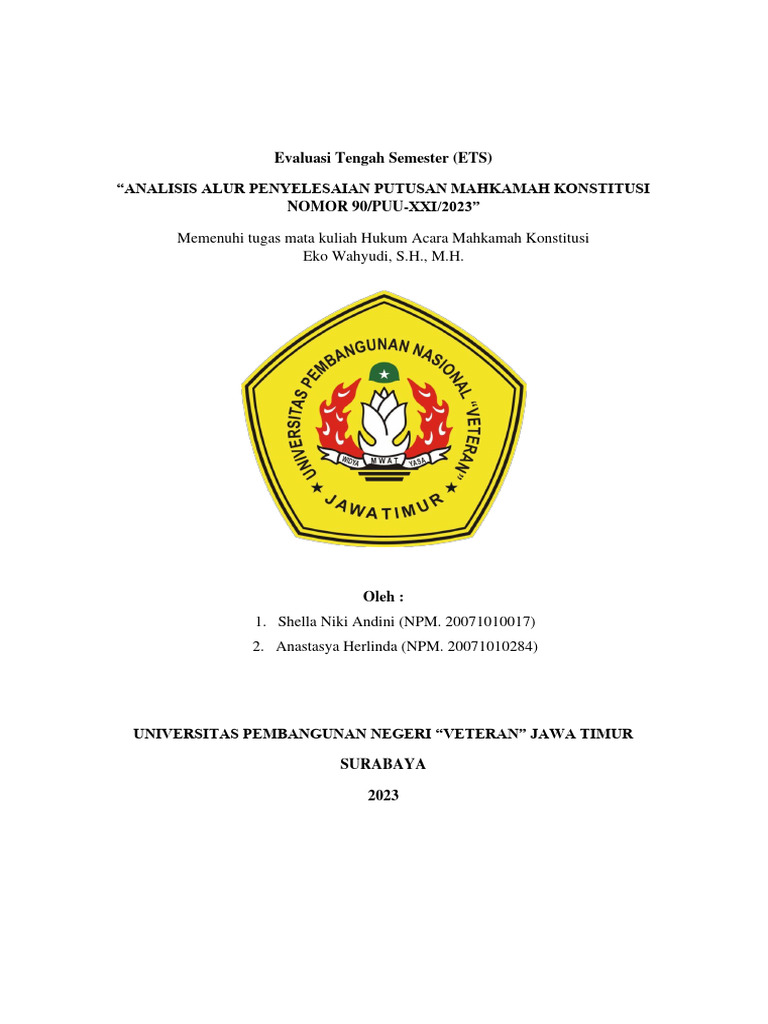 Analisis Alur Penyelesaian Putusan Mahkamah Konstitusi Nomor 90/puu-Xxi/2023 | PDF