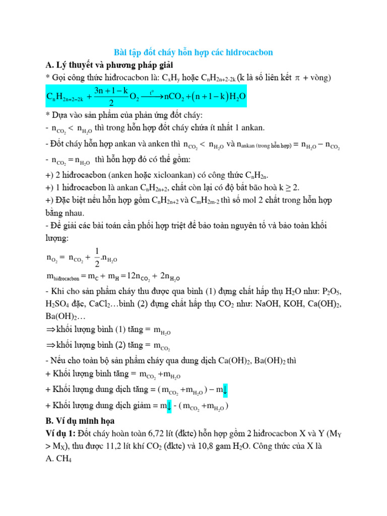 Bai Tap Dot Chay Hon Hop Cac Hidrocacbon Va Cach Giai Hoa Hoc Lop 11 | PDF