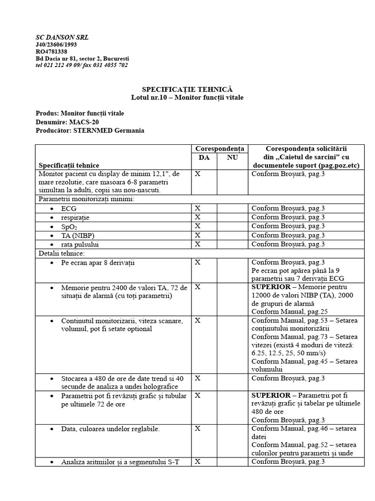 Specificatie Tehnica LOT 10 Monitor | PDF