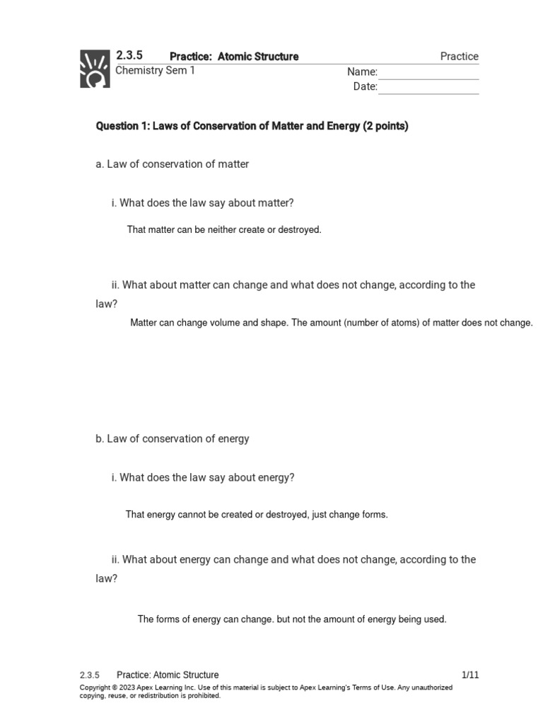 2.3.5 Practice - Atomic Structure (Practice) | PDF | Atoms | Chemical ...
