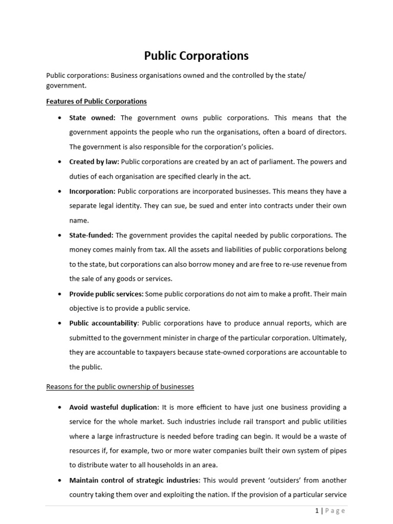 Public Corporations Overview | PDF | State Owned Enterprise | Corporations