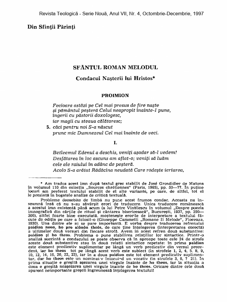 (Sfântul Roman Melodul) Condacul Nașterii Lui Hristos | PDF