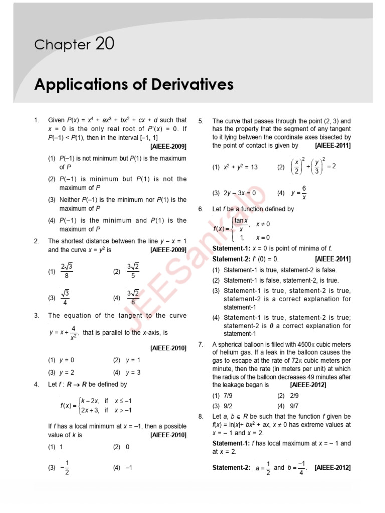 20.applications of Derivatives - Watermark | PDF