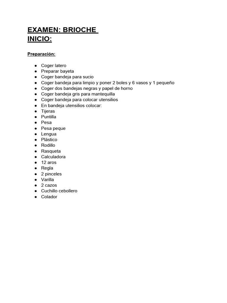 Examen 2 - Brioche | PDF | Alimentos | Preparación de comida y bebida